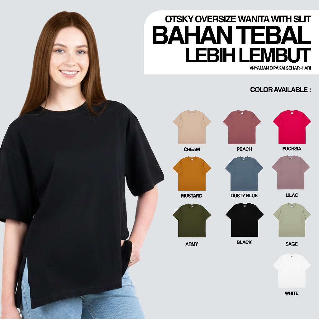 Jual Otsky Kaos Oversize Wanita With Slit Cotton Combed 30s X Dazza ...