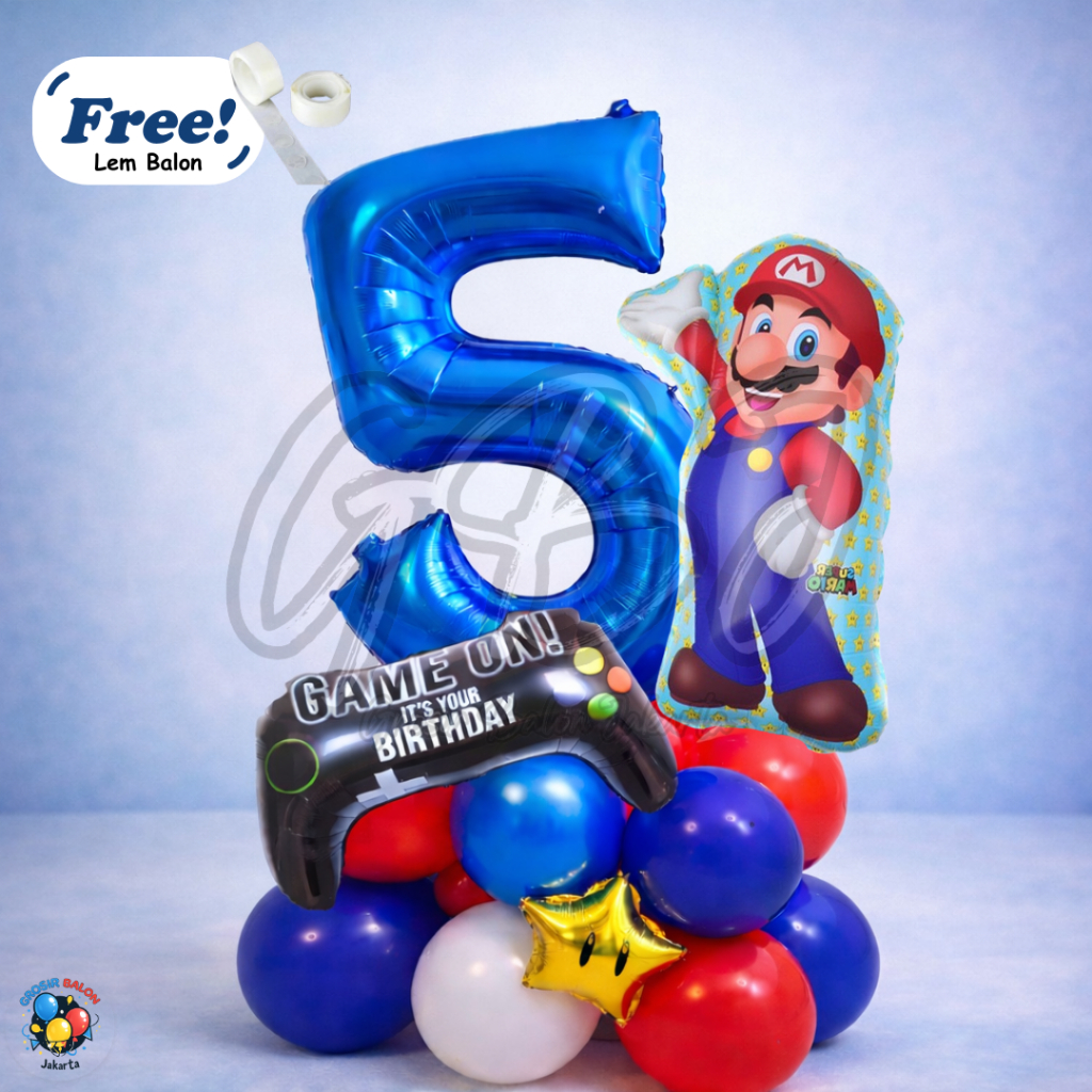 Jual [PAKET PREMIUM] JUMBO Biru Dekorasi Ulang Tahun Balon Mario Bross ...