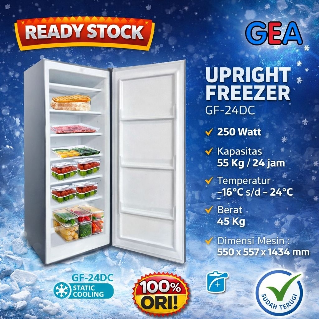 Jual GEA UPRIGHT FREEZER 189 LITER GF-24DC / GF 24 DC / GF24DC | Shopee ...