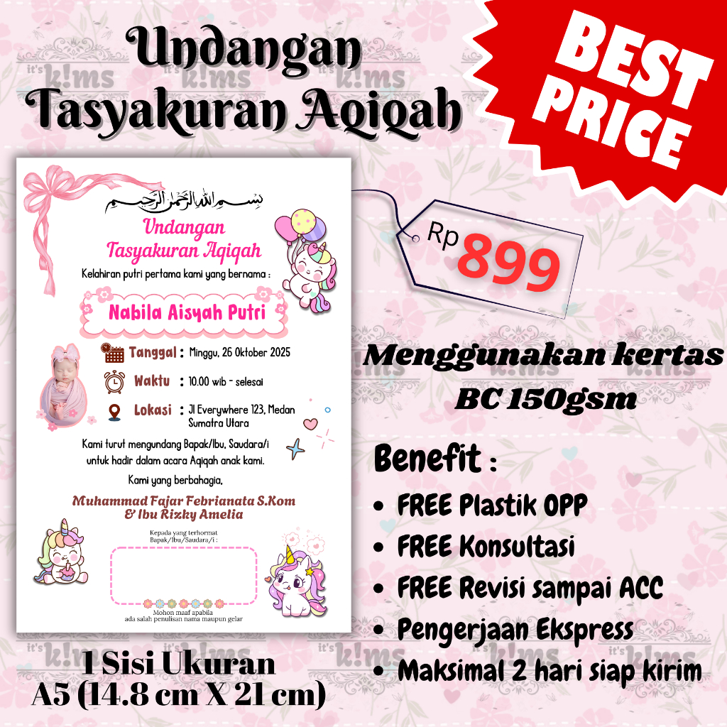 Jual Undangan Tasyakuran Aqiqah Mengayunkan Penabalan Nama Custom ...