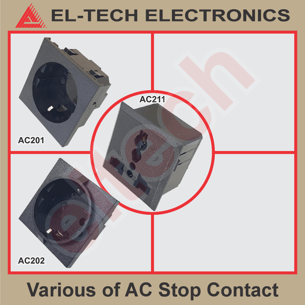 Jual AC Stop Contact EU Universal for Box Panel Steker Ground Clip Ear ...