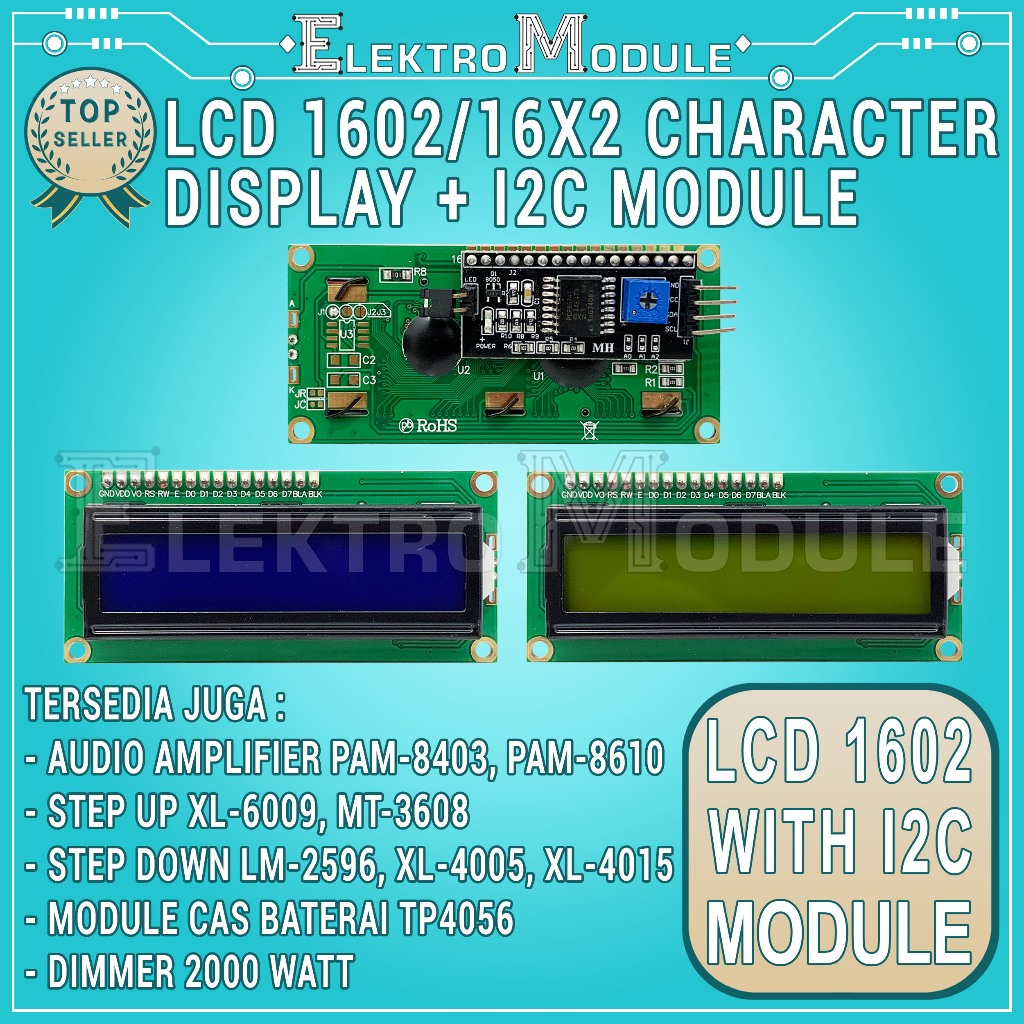 Jual LCD 1602 16x2 Character Green Backlight + I2C Serial Interface ...
