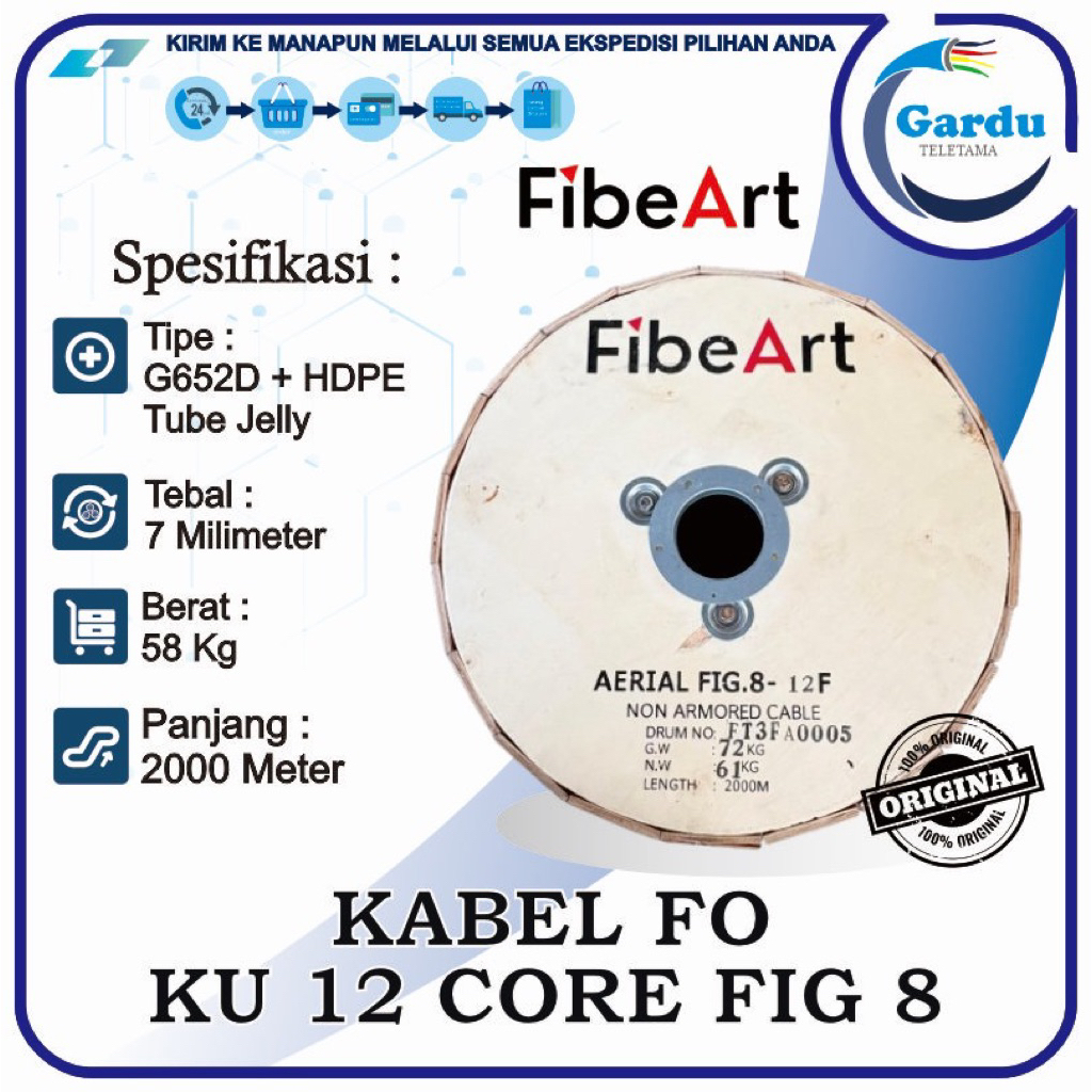 Jual Kabel FO KU 12 Core Fig 8 JellyTube FibeArt Panjang 2000M | Shopee ...