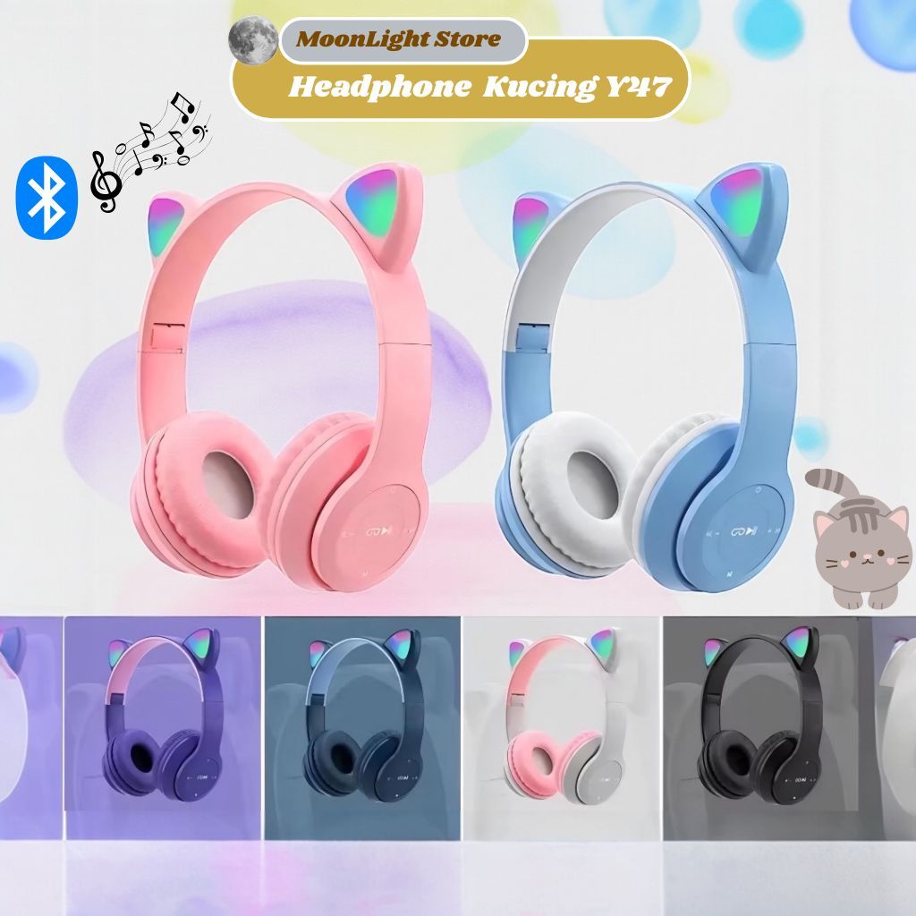 Jual MoonLight - Headphone Bluetooth Model Telinga Kucing LED Wireless ...
