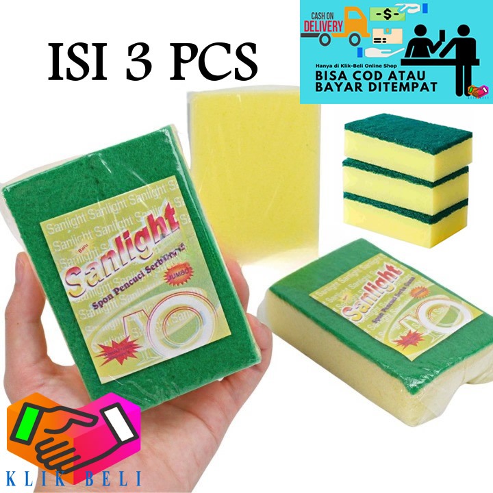 Jual (ISI 3 PCS) Spons Busa Cuci Piring Sanlight Sponge Halus Kasar 2 ...