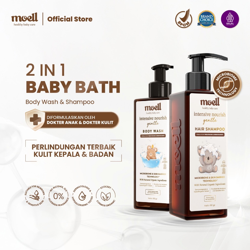 Jual Moell Gentle Body Wash 185gr & Shampoo - 2in1 Baby Bath Sabun ...