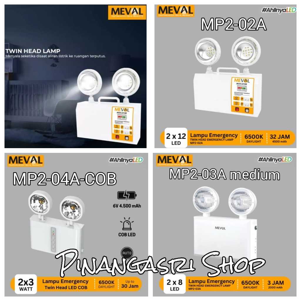 Jual Meval Lampu Emergency Twin Head Rechargeable LED Putih - COB & LED ...