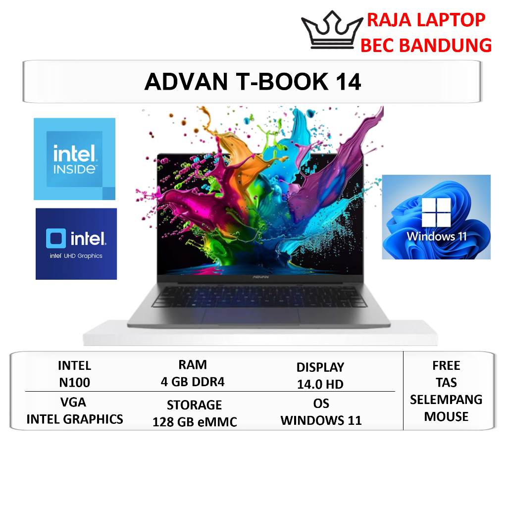 Jual Laptop Advan T-Book 14 Intel N100 Ram 4GB eMMC 128GB Windows 11 ...