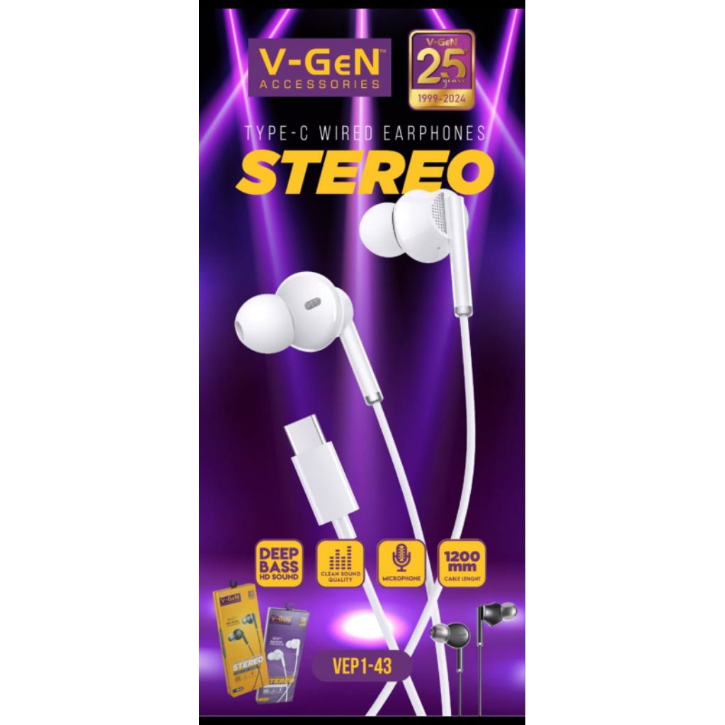 Jual [ VEP1-43 JACK TYPE-C ] Earphone V-GEN TIPE C Wired Earphones ...