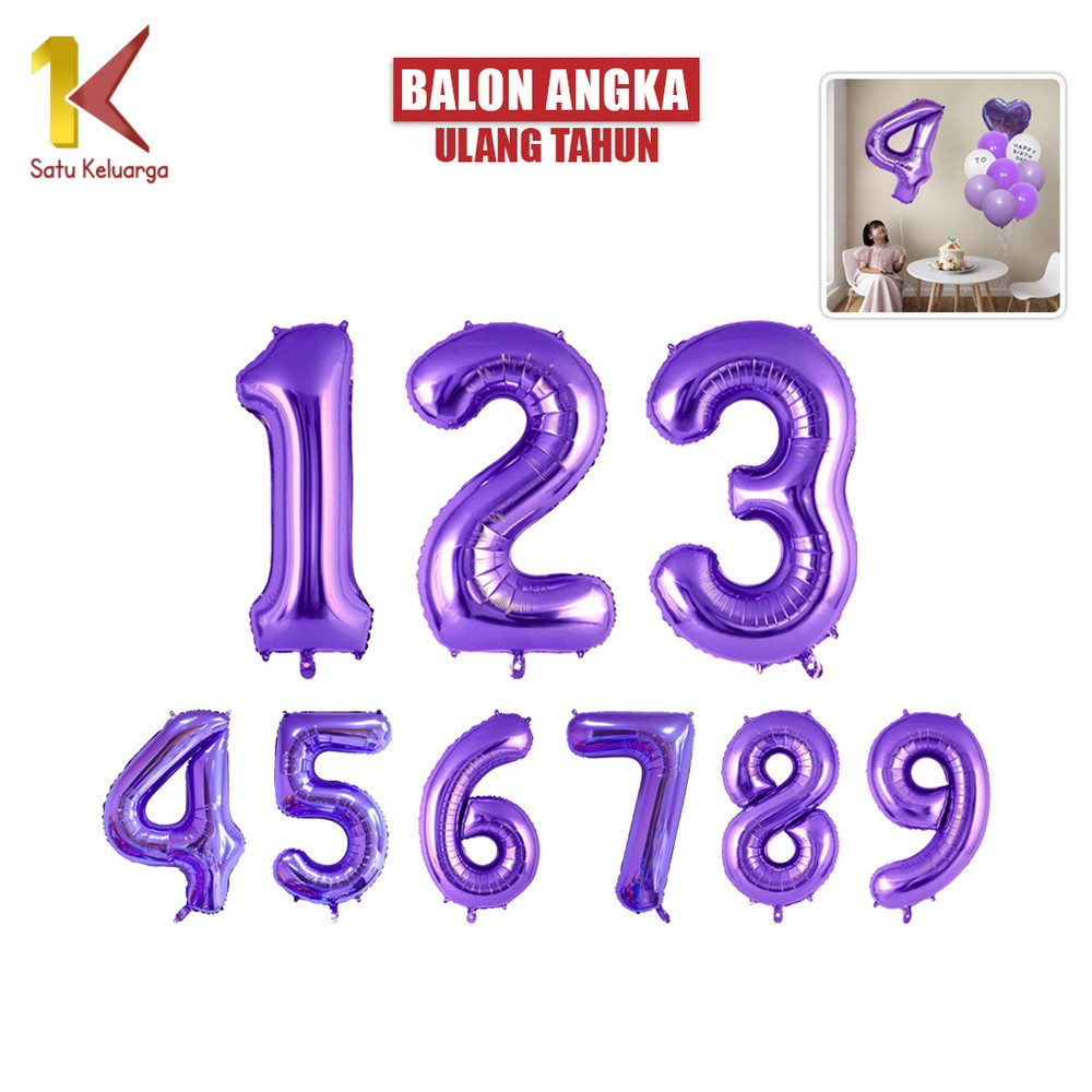Jual EC Satu Keluarga Balon Foil Angka 1 dan 3 Warna Ungu C390 Balloon ...