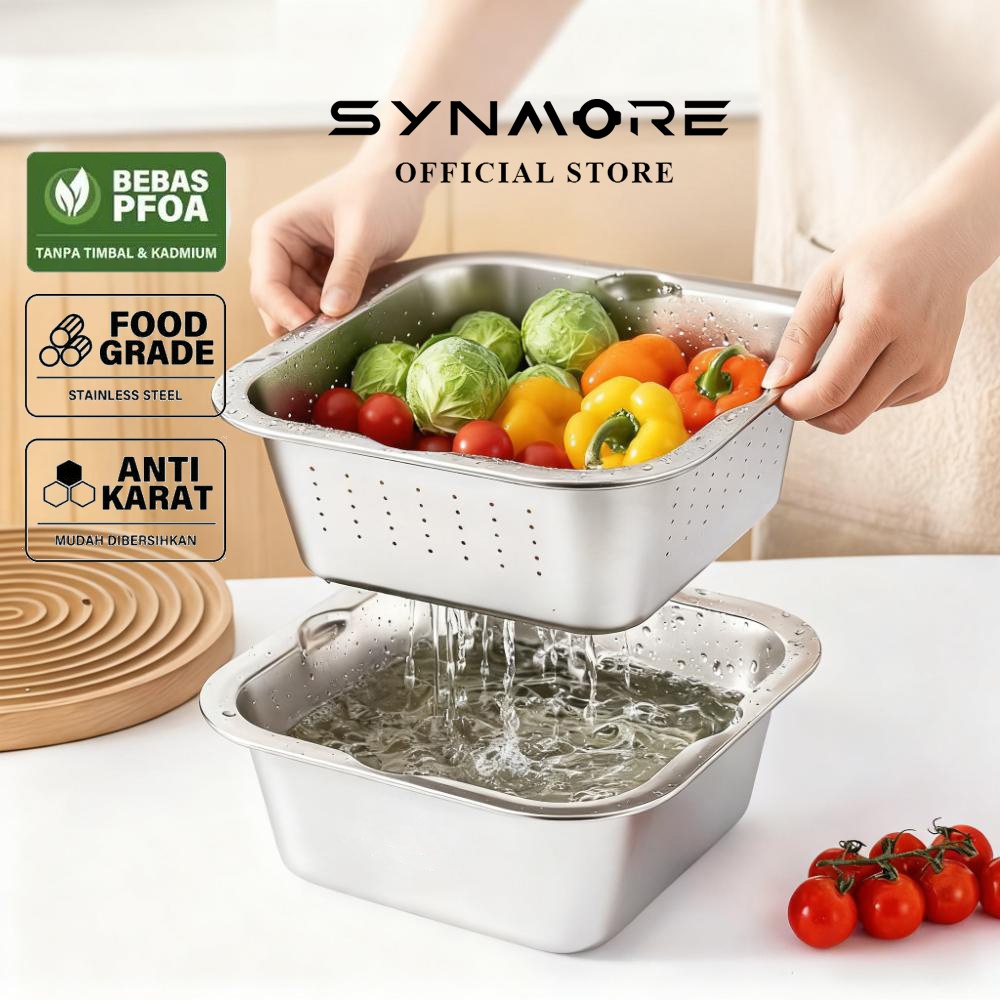 Jual SYNMORE 304 Set Baskom Saringan Sayuran Baskom Stainless Steel ...