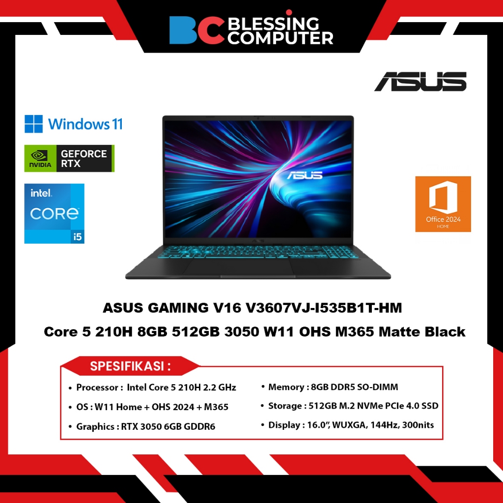 Jual ASUS GAMING V16 V3607VJ I535B1T HM Core 5 210H 8GB 512GB 3050 W11 ...