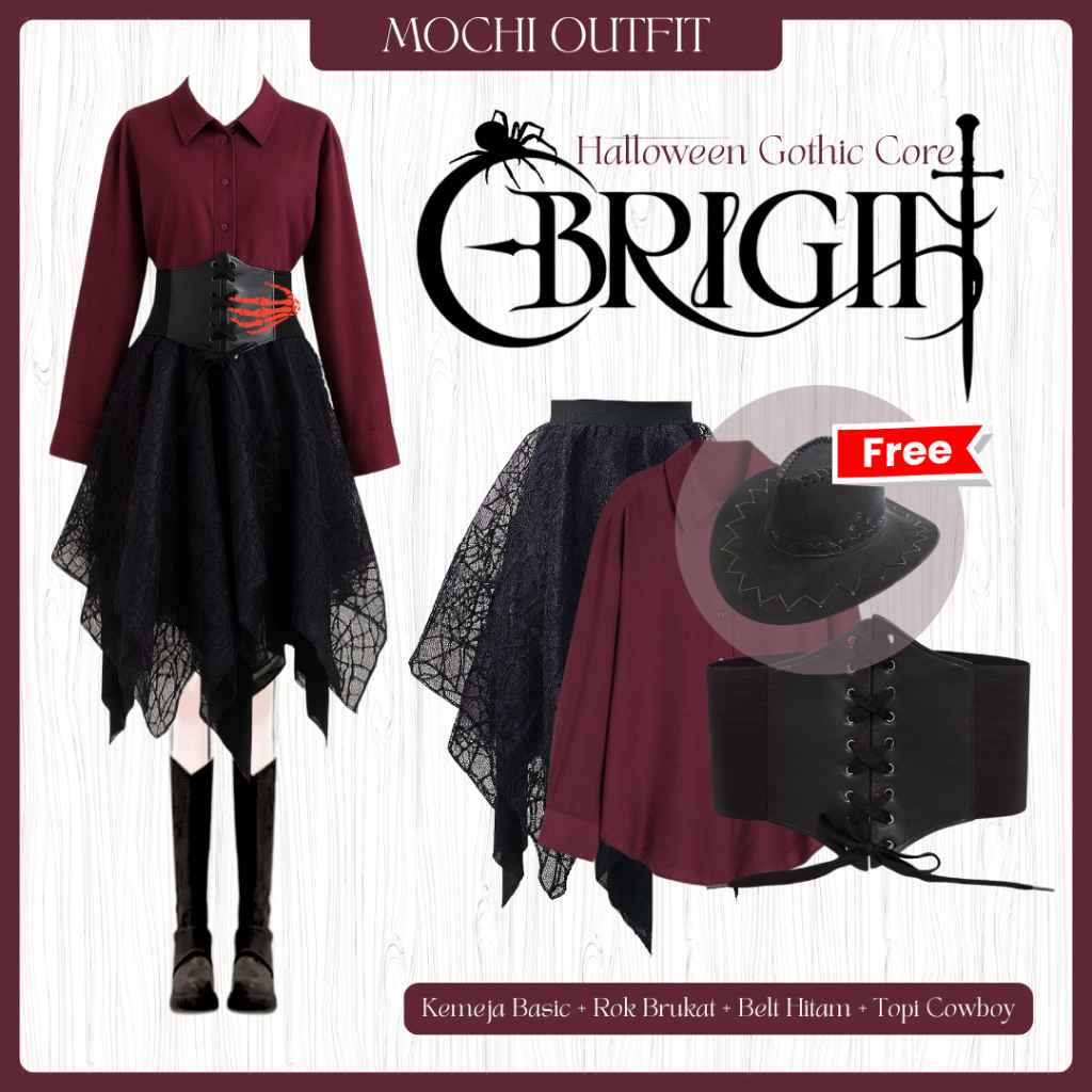 Jual [Non Hijab] Brigit Halloween Gothic Core | Kemeja Basic + Rok ...