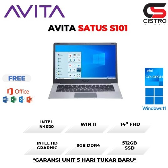 Jual AVITA SATUS S101 Intel N4020 RAM 8GB SSD 256GB Layar 14” FHD ...