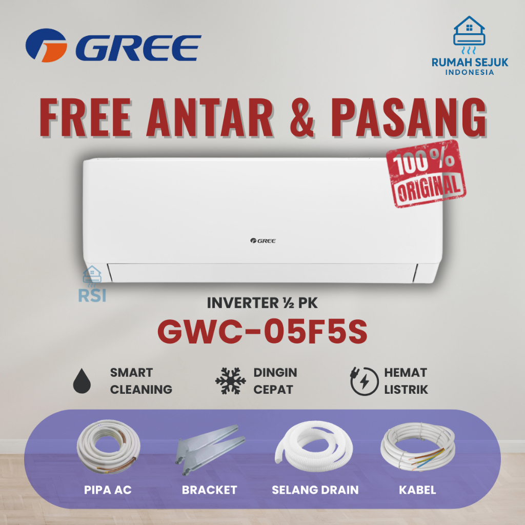 Jual AC GREE 1/2 PK INVERTER GWC 05F5S IRIT LISTRIK SUPER DINGIN ...