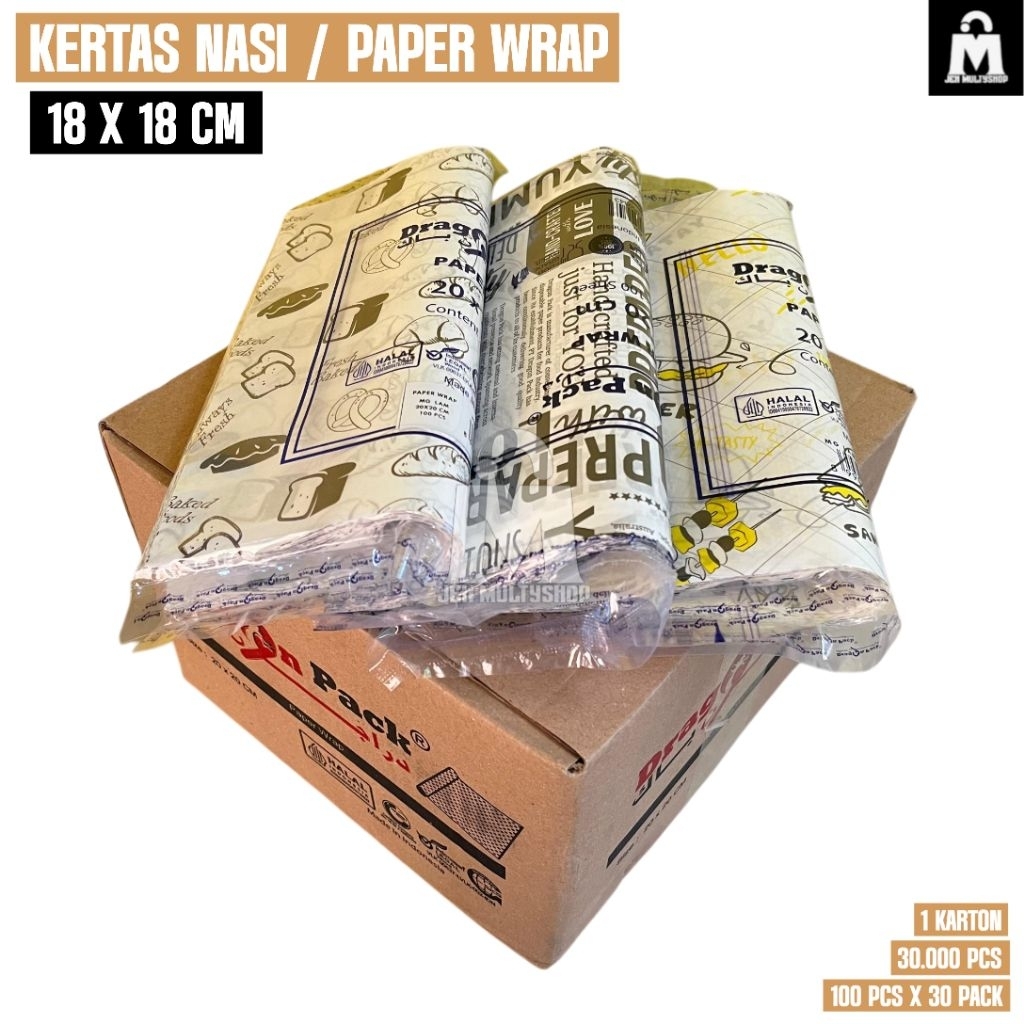 Jual Kertas nasi / paper wrap 18x18 cm 1 karton isi 30.000 pcs / 100 ...