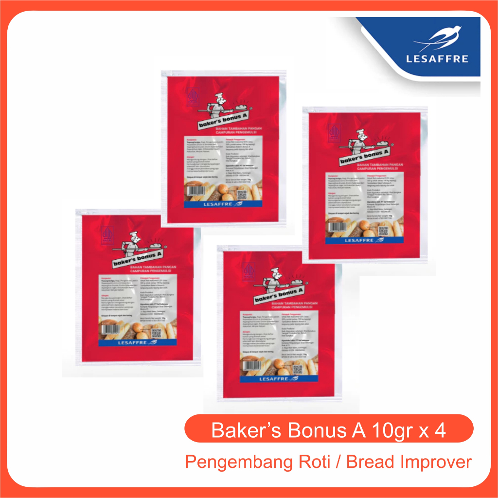 Jual Baker's Bonus A 4 sachet x 10gr Pengembang Roti Bread Improver ...