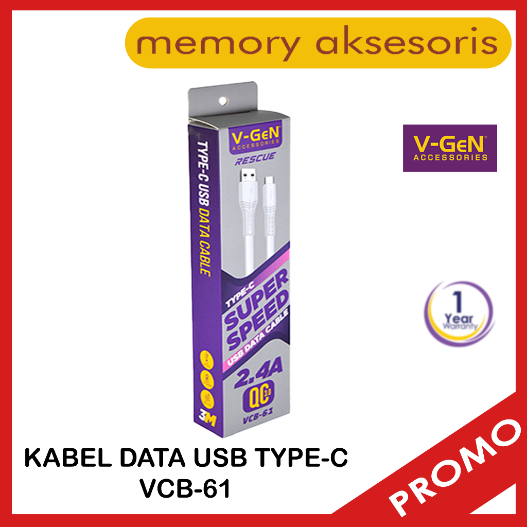 Jual Kabel Type C V-GeN VCB-61 2.4A Flat 3 Meter Super Speed | Shopee ...