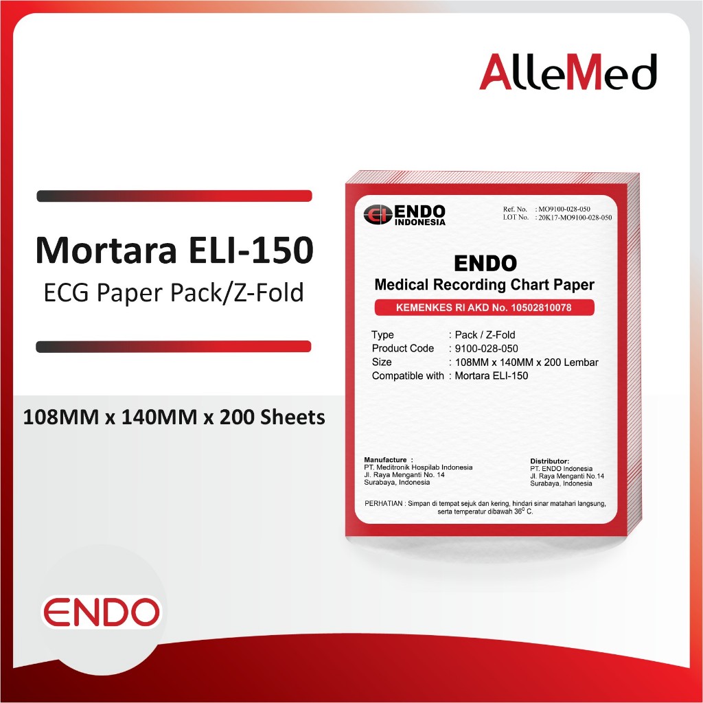 Jual ENDO ECG Paper 108mm x 140mm x 200 Lembar - For Mortara ELI-150 ...