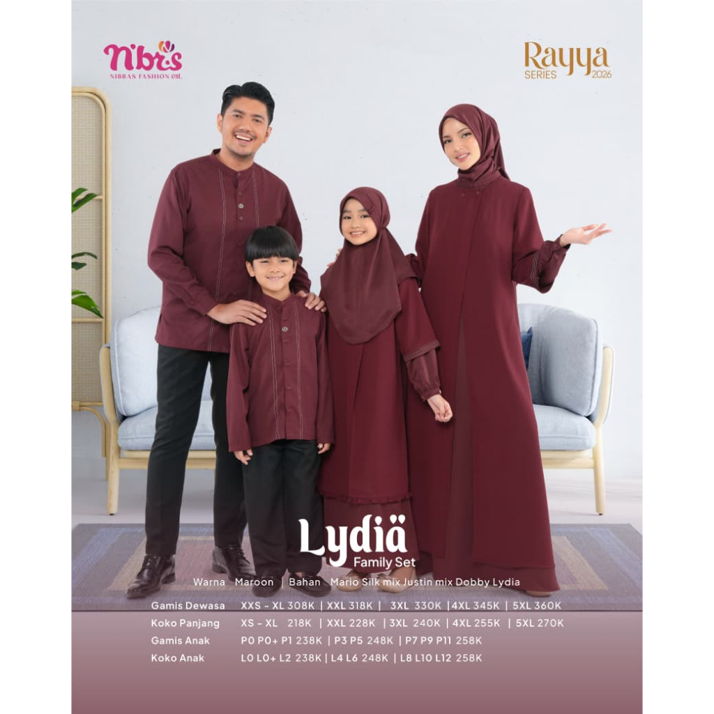 Jual Rayya Series LYDIA Nibras 2026 Familyset MAROON Bahan Mario Silx ...