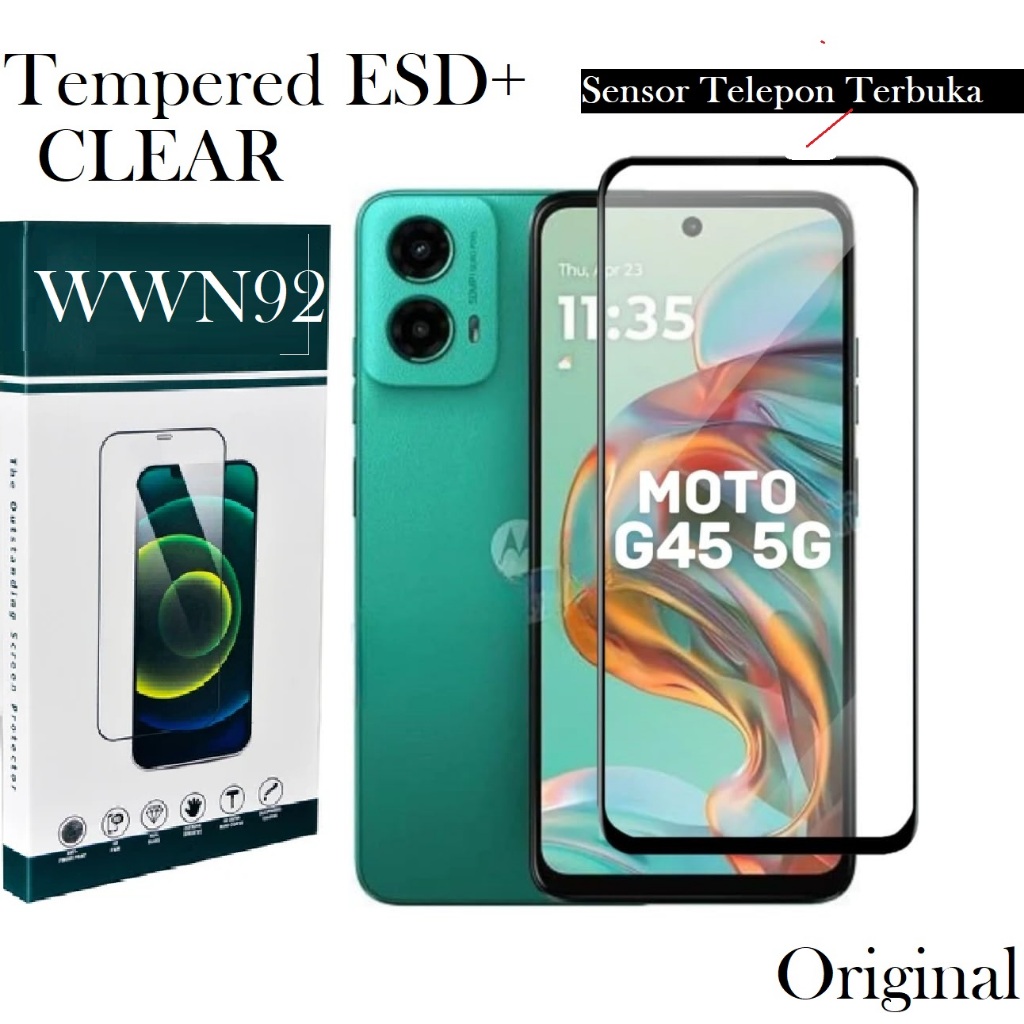 Jual ORIGINAL Tempered GLASS ESD Full COVER MOTO G45 5G / G06 POWER ...