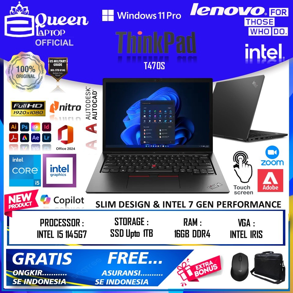 Jual Laptop Lenovo Thinkpad T470S Intel I5 7200U Ram 12GB SSD 512GB ...