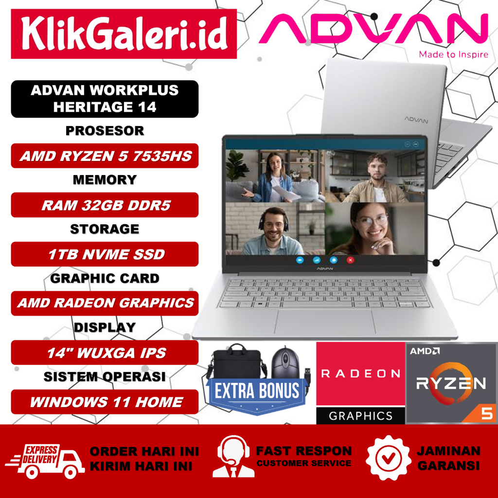 Jual Laptop Advan Workplus Heritage 14 Polos Amd Ryzen 5 7535HS 32GB ...