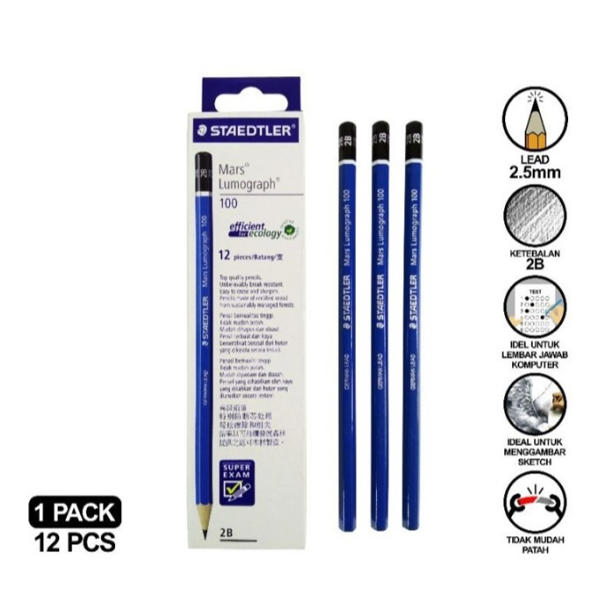 Jual PENSIL STAEDTLER 2B Lumograph 1 PACK ISI 12 PCS | Shopee Indonesia