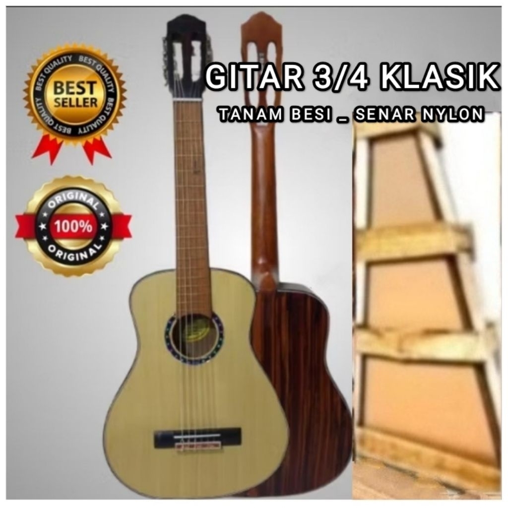 Jual GITAR AKUSTIK 3/4 ELECTRIC SENAR NYLON TANAM BESI _ PACKING KAYU ...