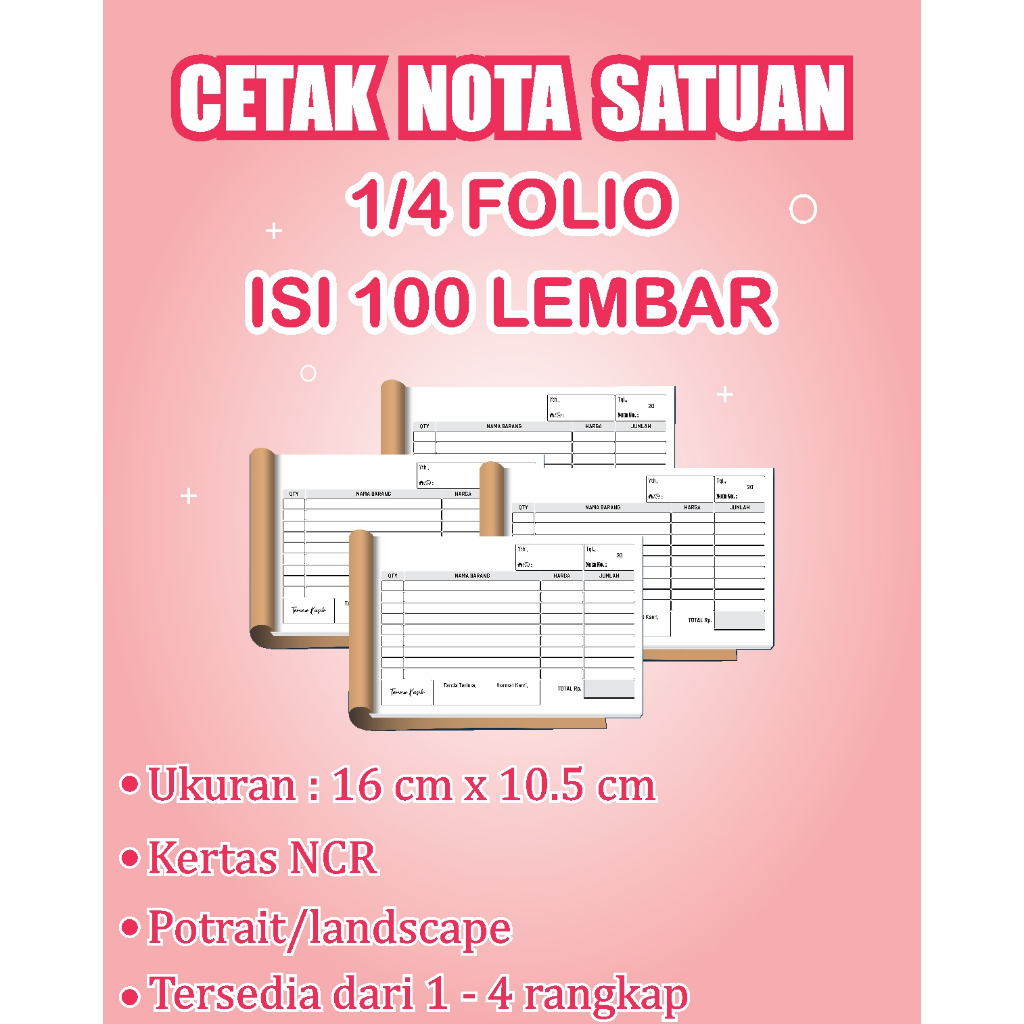 Jual Nota Custom Satuan / Nota Catering / Nota Toko Bangunan 1/4 Folio ...