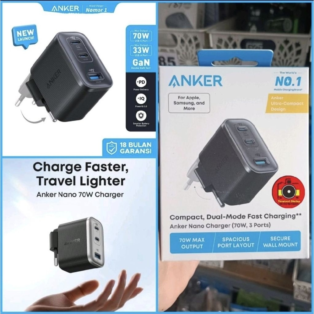 Jual Adaptor Anker Nano 70W GaN A121A Portable Charger Fordable Fast ...