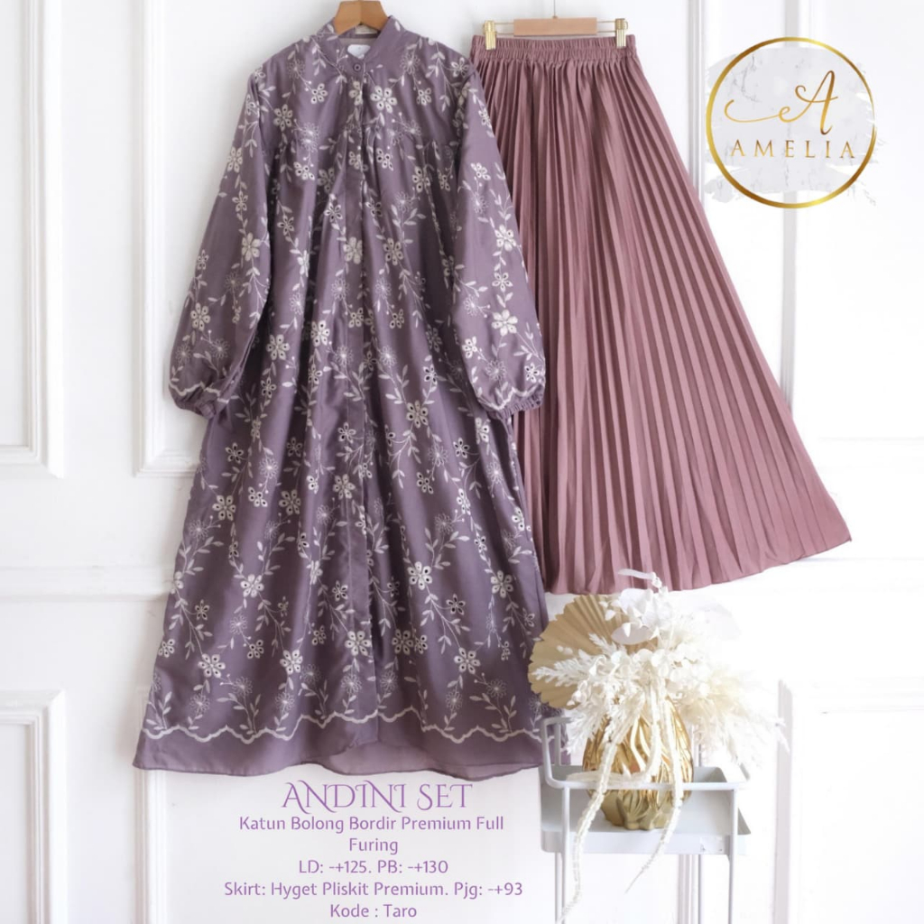 Jual ANDINI ONE SET LONG TUNIK KATU KATBOL BORDIR FULL FURING ROK ...