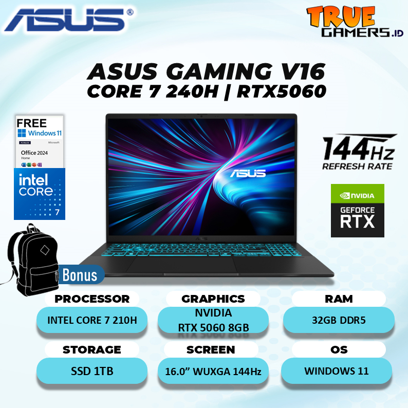 Jual Laptop Asus Gaming V16 V3607VM CORE 7 240H RTX5060 8GB/ RAM 32GB ...