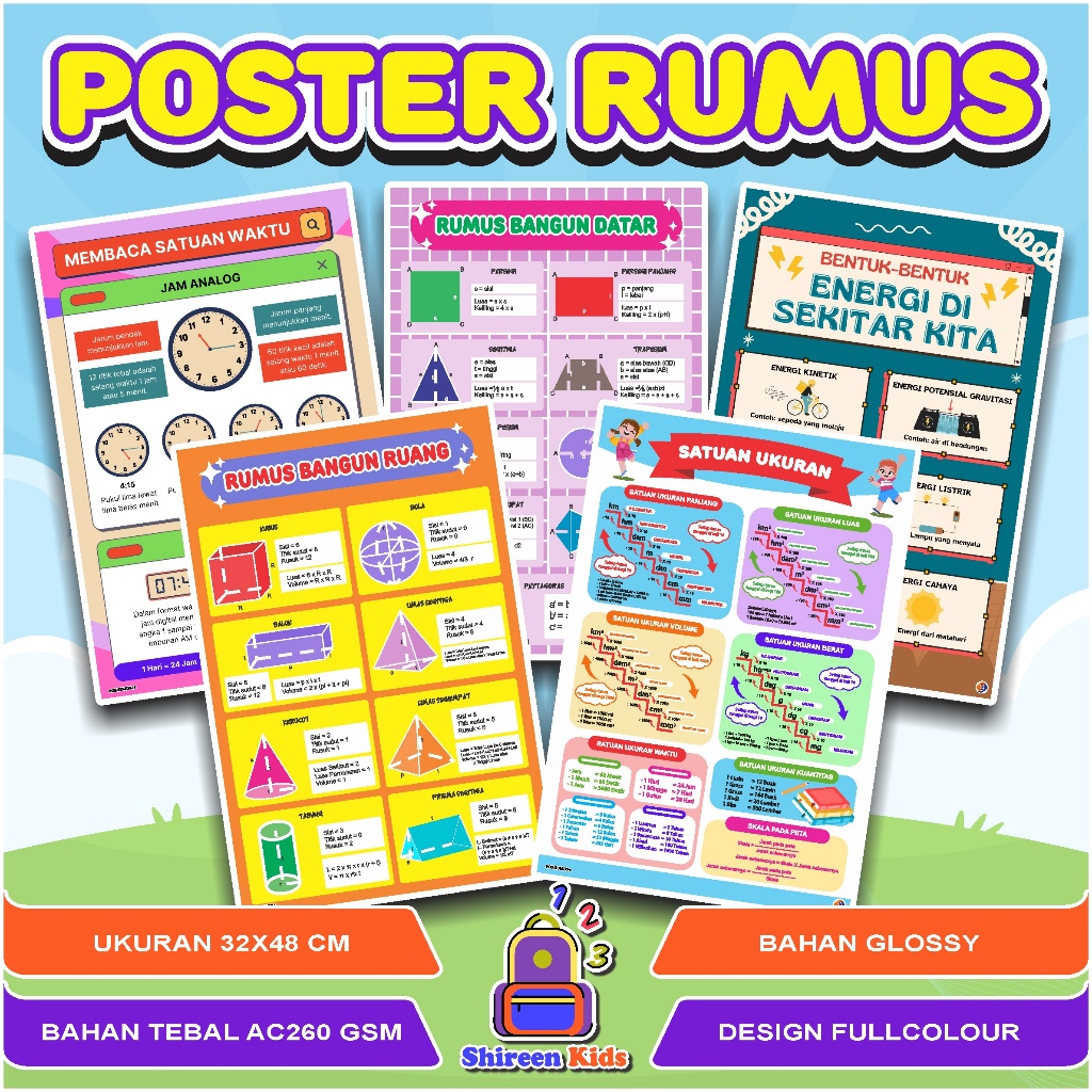 Jual Poster Edukasi Rumus Ruang || Poster Edukasi Rumus Datar || Poster ...