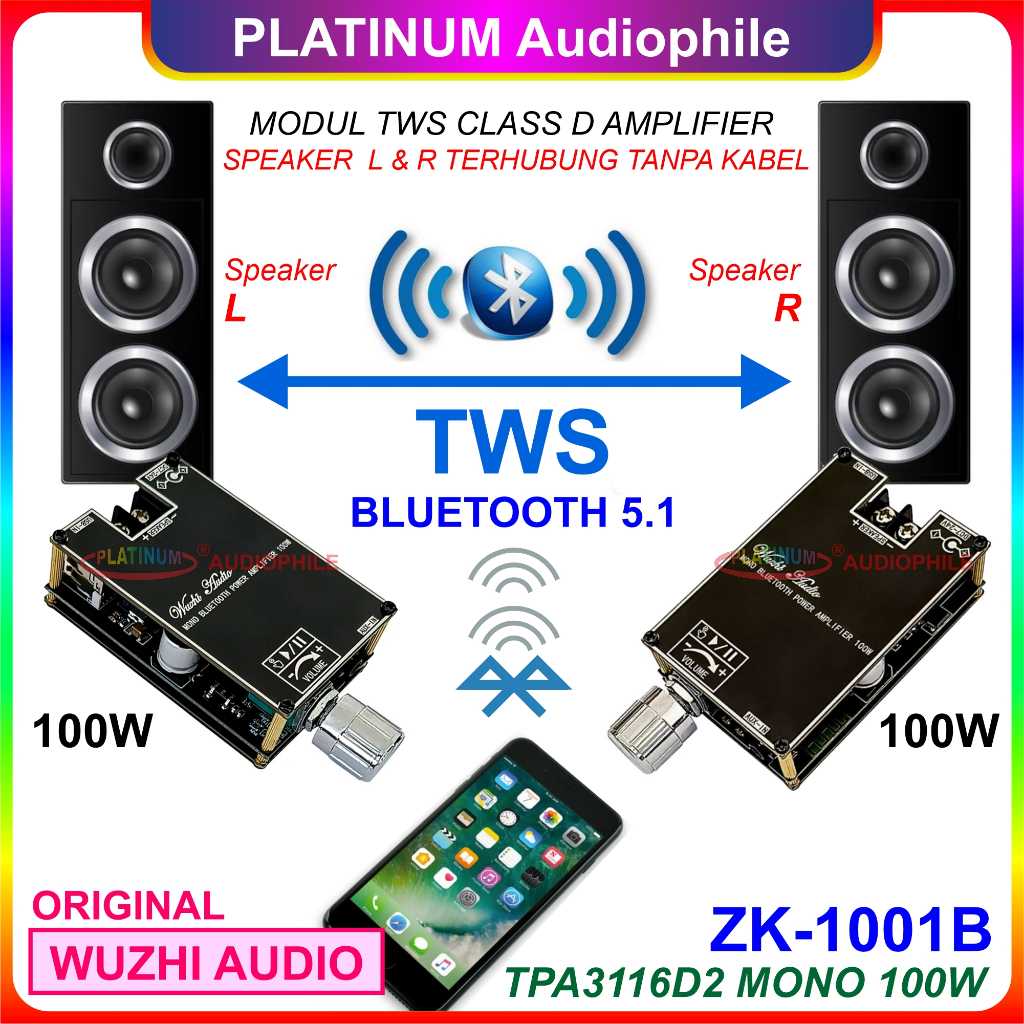 Jual TPA3116 Amplifier Class D Hifi TWS Bluetooth 5.1 100W Mono ...