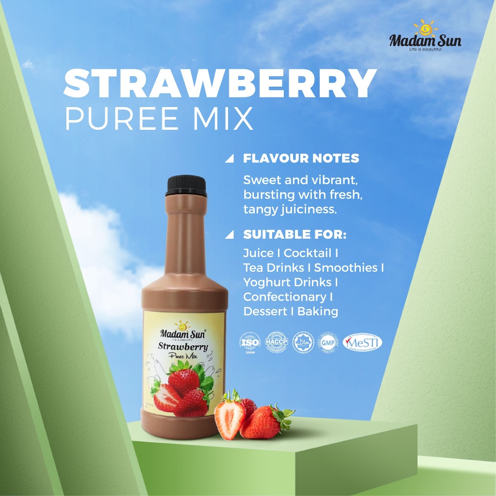 Jual Puree Buah Pulp Asli Rasa Strawberry Merk Madamsun 1000mL / 1300g ...