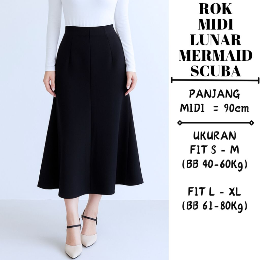 Jual HERL Apparel - Rok Midi Wanita Skuba Premium Model Lunar Mermaid ...