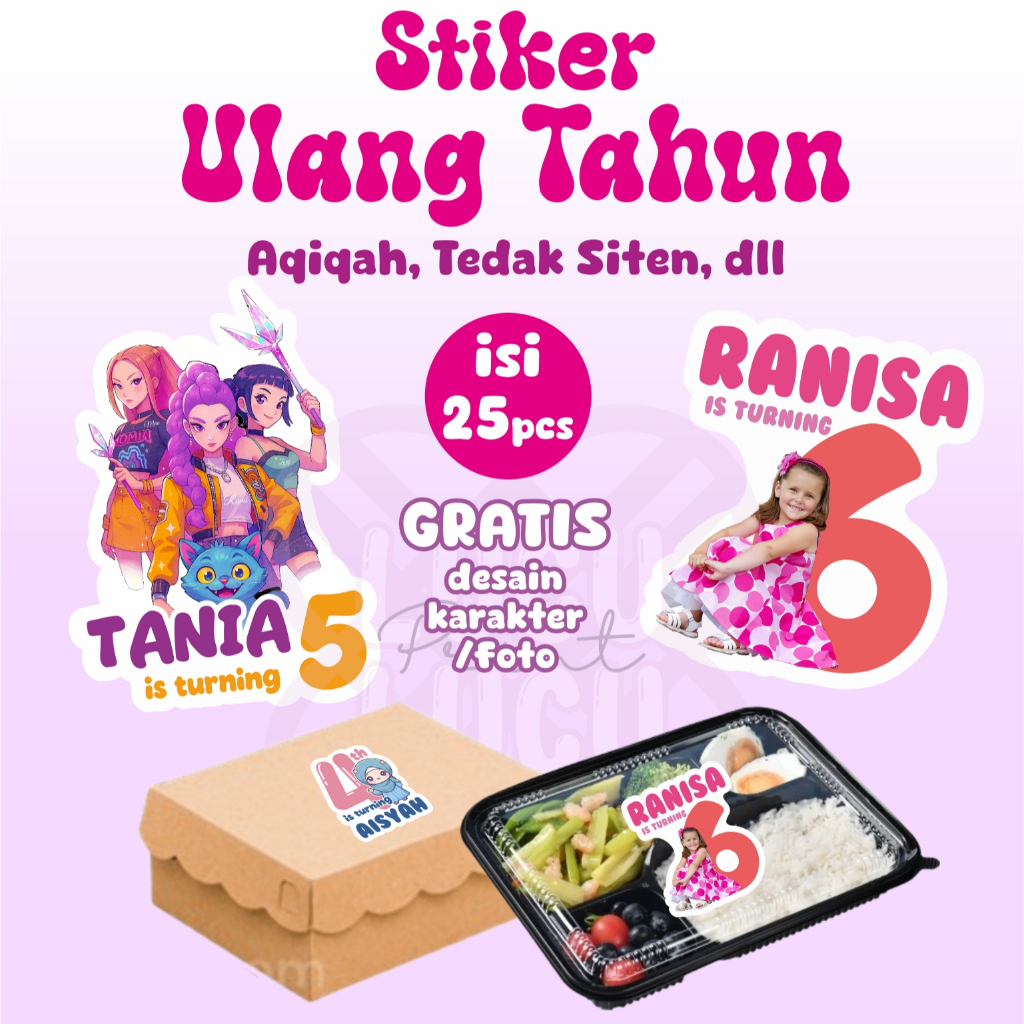 Jual isi 25 STIKER ULANG TAHUN CUSTOM /LABEL ULTAH / BIRTHDAY / AQIQAH ...