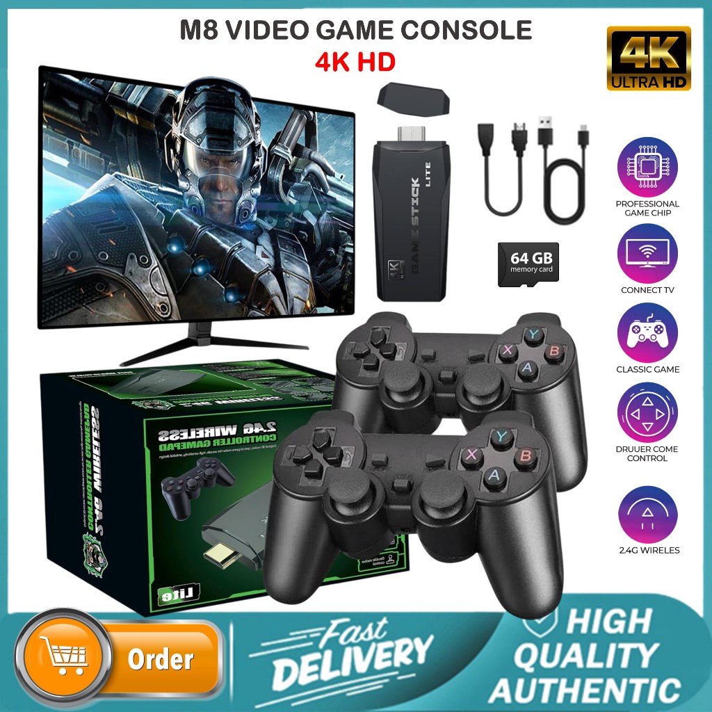 Jual M8 Video Game Console 4K HD 64G Built-In 20000 Games For PS1/FC ...