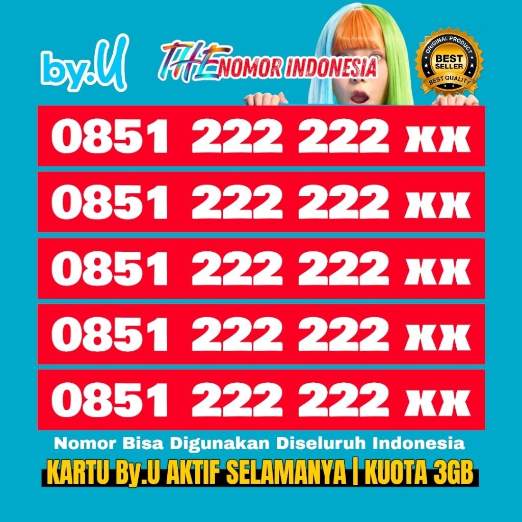 Jual Kartu Perdana Cantik By-U 4G/5G/LTE Nomor Aktif Selamanya | Kuota ...