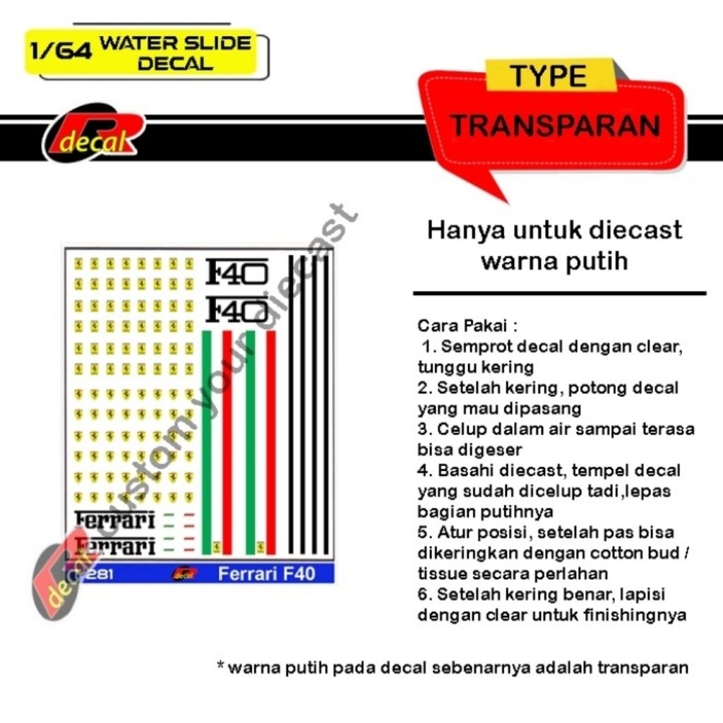 Jual T281 Decal Hotwheels Transparan 1/64 Ferrari F40 | Shopee Indonesia