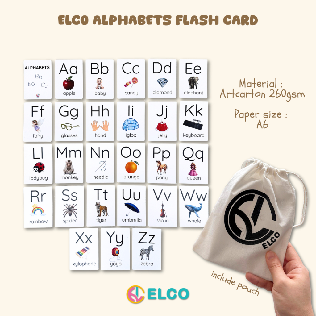 Jual ELCO Alphabets Learning Flash Card | Aesthetic flashcard mainan ...