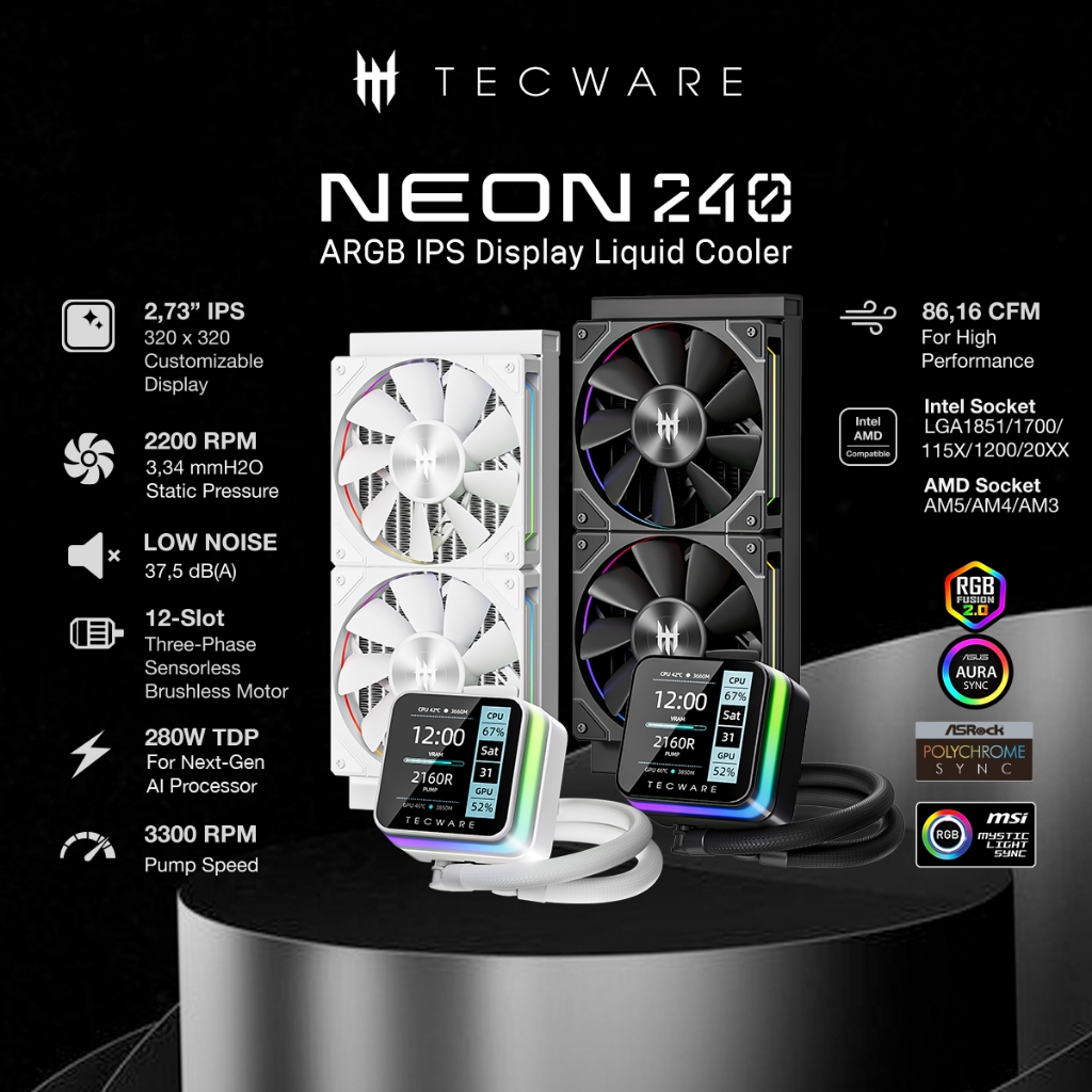 Jual Neon 240 IPS Display Liquid Cooler, 2.73" High resolution LCD ...