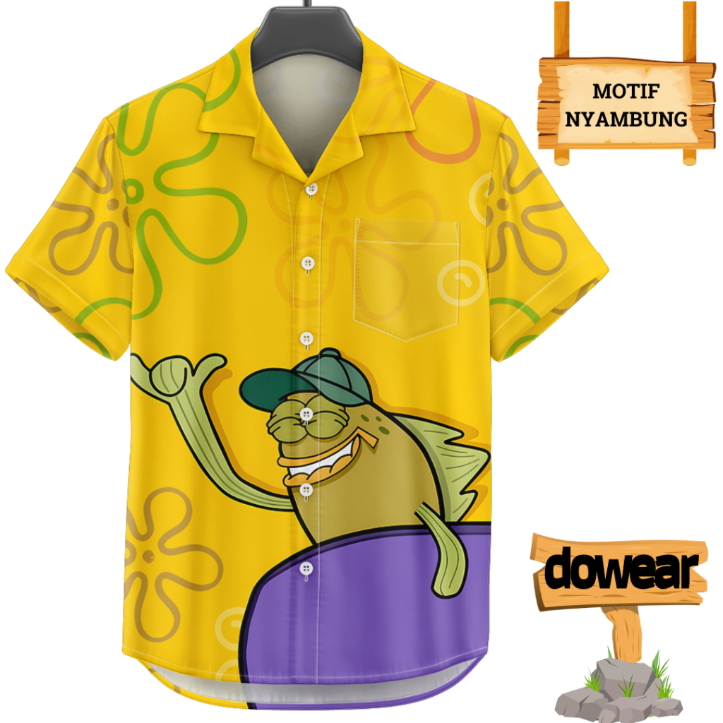 Jual Dowear Baju Kemeja Spongebob Hawai Pria Wanita Motif Spongebob ...