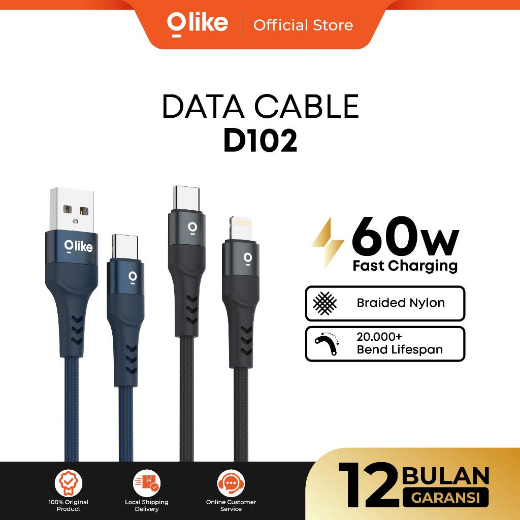 Jual OLIKE Kabel Data Charger D102 Fast Charging Type-C to Type-C 60W ...