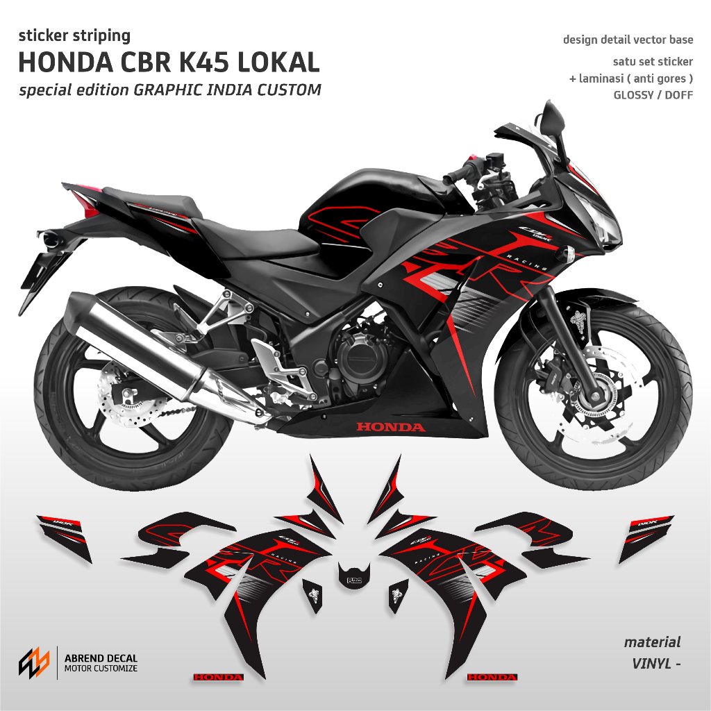 Jual ABREND DECAL STRIPING CBR 150R K45 LOKAL GRAFIS INDIA CUSTOM ...