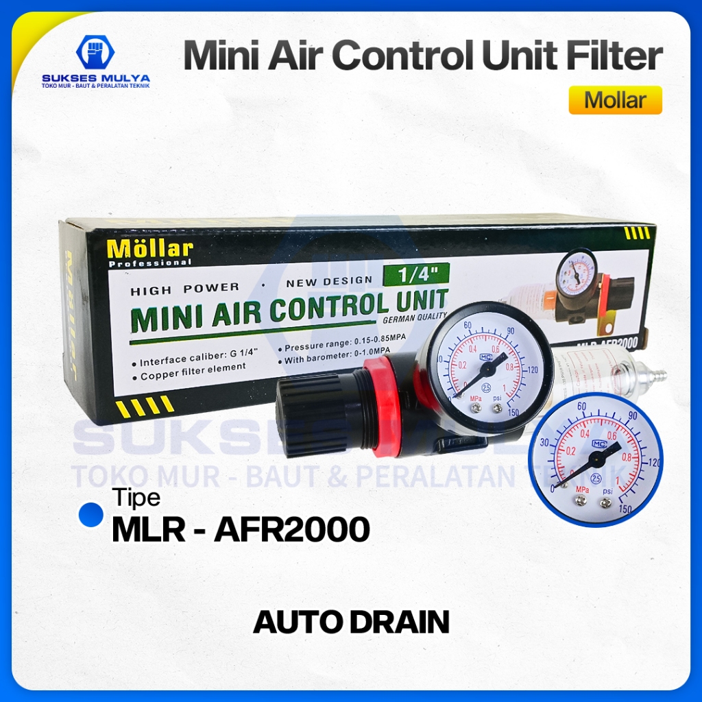 Jual Mini Air Filter Regulator Single MOLLAR AFR2000 0,25 Inch 150 Psi ...