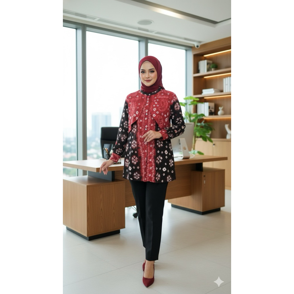 Jual Blouse Layer Jumputan Motif Titik Tujuh | Shopee Indonesia