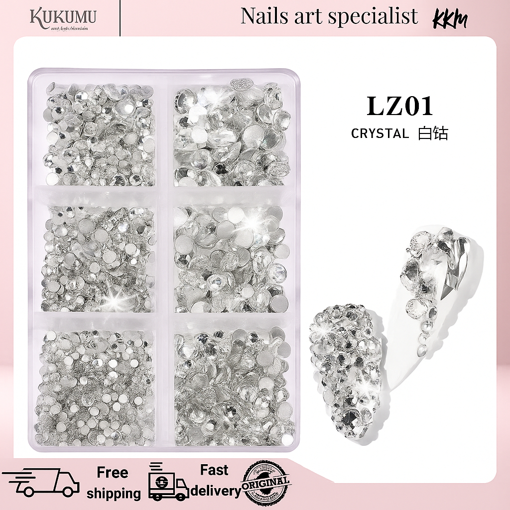 Jual 6 GRID NAIL CRYSTAL RHINESTONE SWAROVSKI SQUARE ROUND NAIL ...