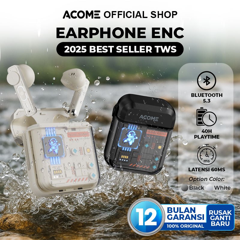 Jual ACOME Headset Earphone TWS Bluetooth 5.3 Transparent Low Latency ...